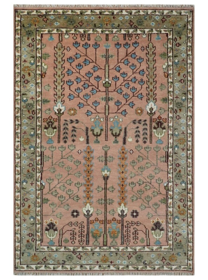 Area Rugs | Pink Green Oushak Rug | Hand Knotted Wool Rug | Brandon ...