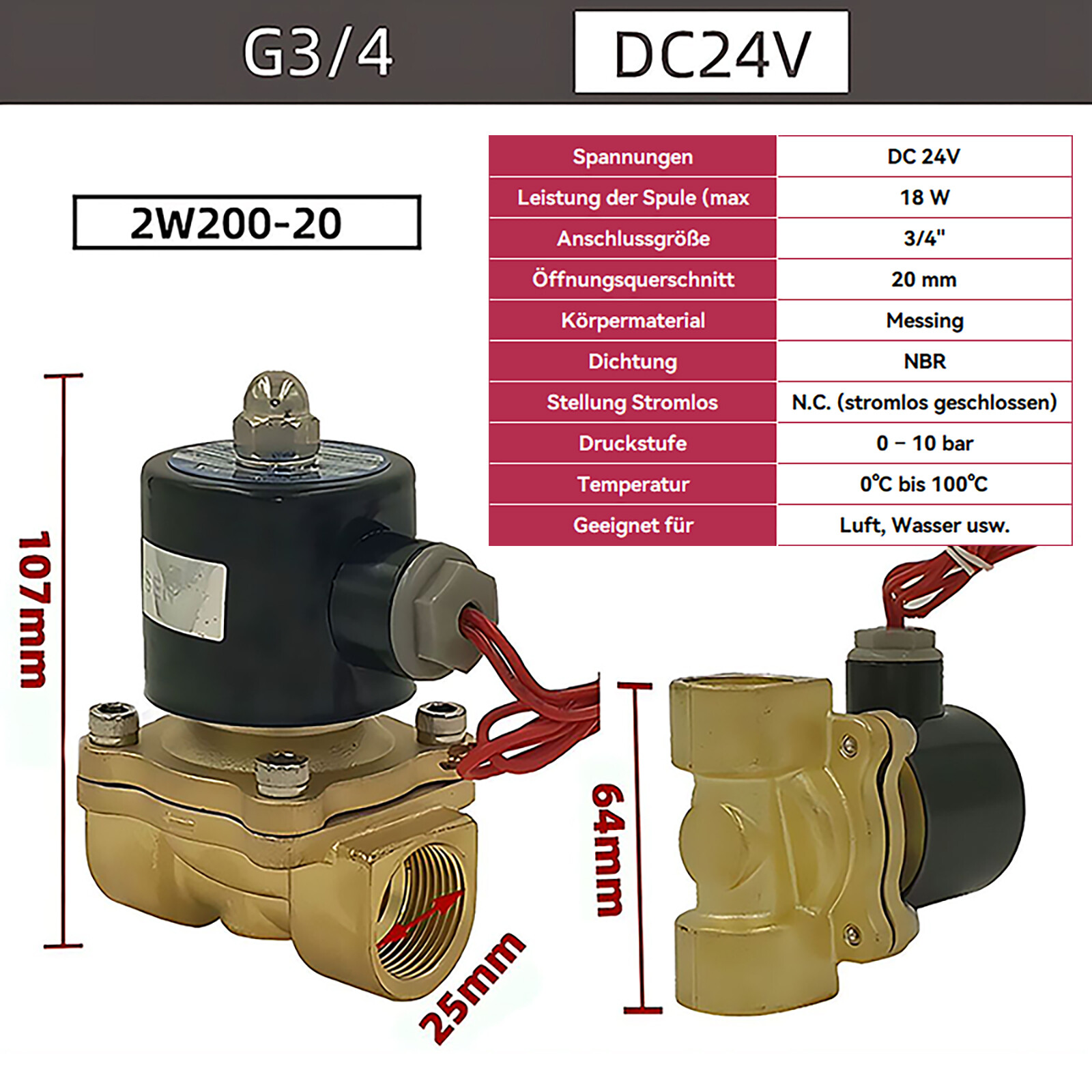 Magnetventil Messing 1/8-2" AC 220V DC 12V 24V NC Stromlos Geschlossen 0-10 Bar | eBay