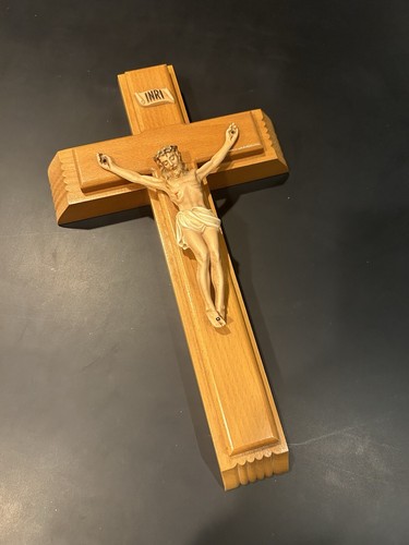 Antique Vtg Catholic Wooden Metal Crucifix Last Rights Sick Call ...