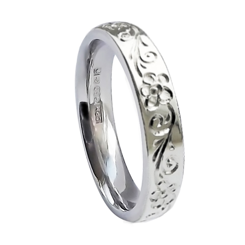 4mm Bespoke Hand Engraved Sterling Silver Court Comfort Wedding Rings ...