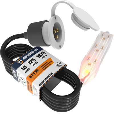10 Foot 3-way multi outlet 15A Flanged Inlet Port Extension Cord Plug ...