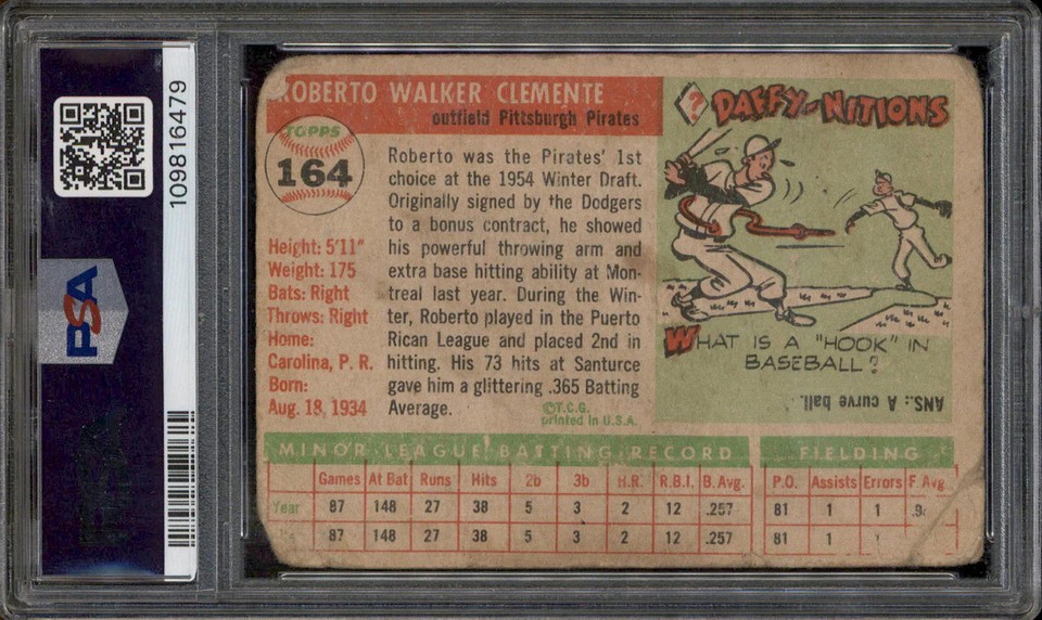 1955 Topps #164 Roberto Clemente PSA Authentic | eBay