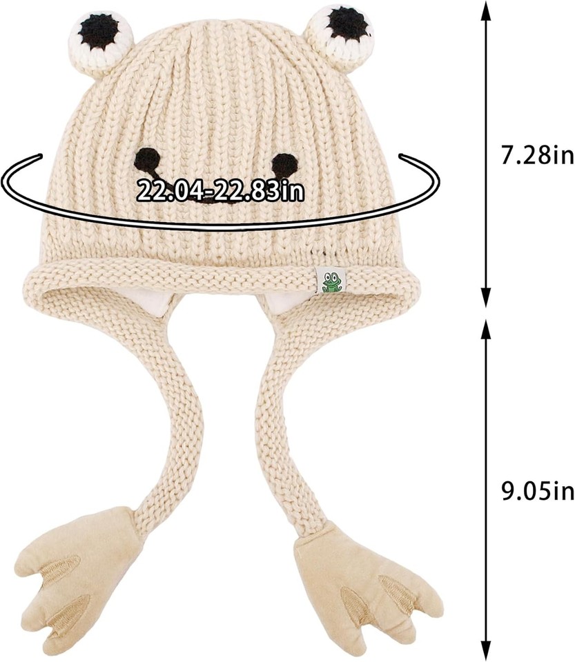 Crochet Knitted Frog Headband Hat Beanie Cute Cartoon Big Eyes Frog Hat ...