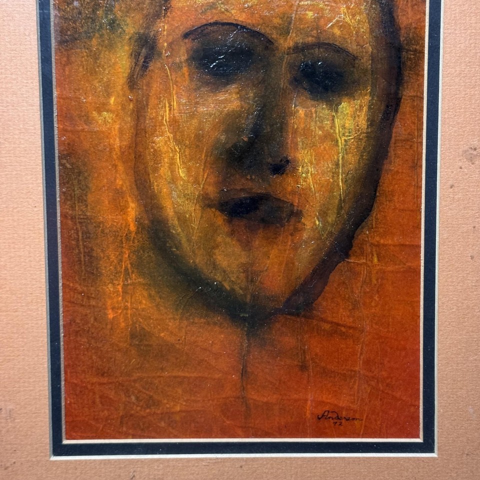 Vintage 1972 Anderson Abstract Portrait Painting Signed Framed Mixed ...