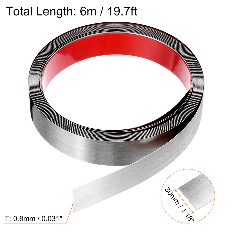 19.7ft x 1.18" Wall Trim Self Adhesive Stainless Steel Brushed Finish ...