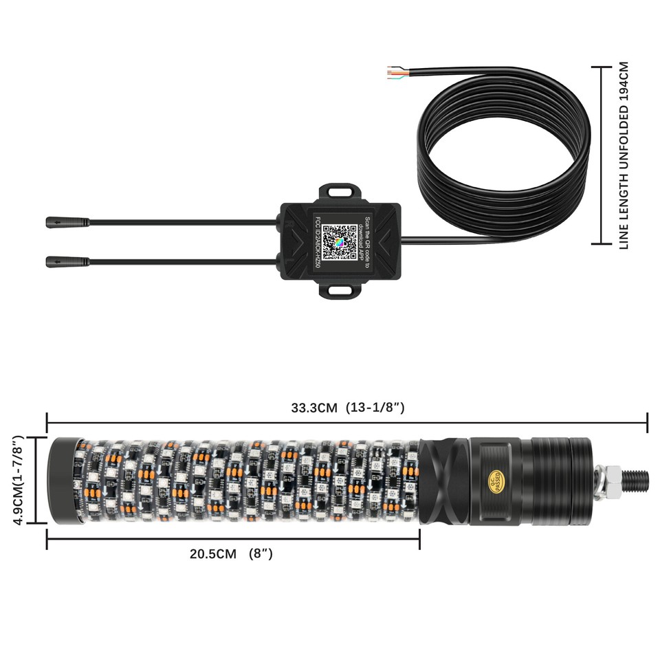 2Pcs 1FT Fat LED Whip Lights Spiral w/Remote For CF-Moto CForce 400 500 ...