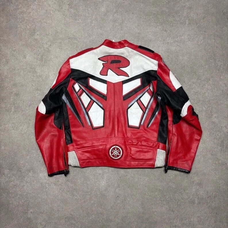 Yamaha Motorcycle Racing Leather Jacket MOTOGP Motorbike Biker Sports ...