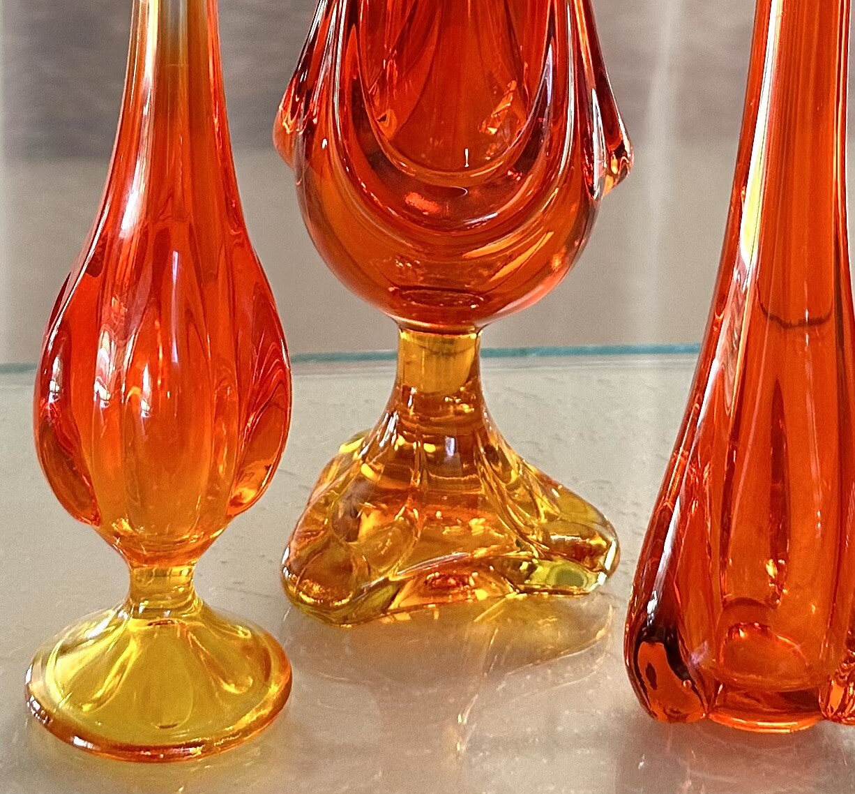 Vases Mid Century Modern Swung Orange Transparent Glass Amberlina - Set ...