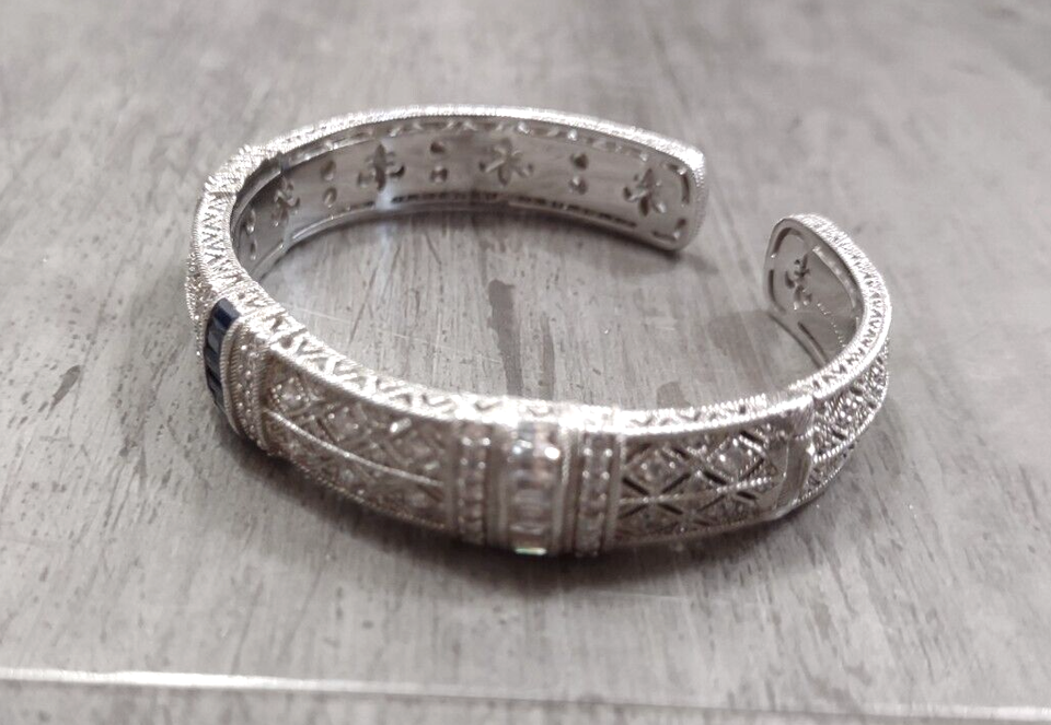 Judith Ripka Estate Pia Sterling Silver Blue Sapphire & Diamonique Cuff ...