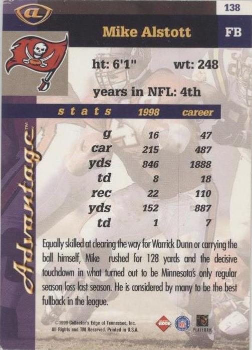 1999 Collector's Edge Advantage Mike Alstott #138 for sale | eBay
