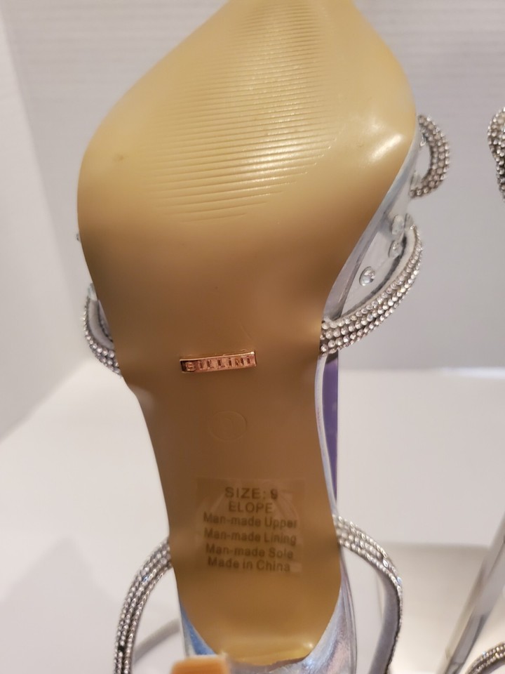 Billini Silver Transparent Rhinestone Strappy Ankle Heels Retro ...