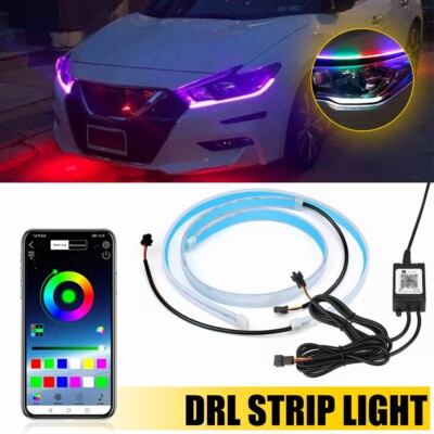 60CM RGB LED DRL Light Car Headlight Strip Light Turn Signal APP ...