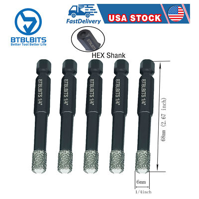 5pcs Dry Diamond Core Drill Tip Bits 1/4" for Glass Ceramic Granite ...