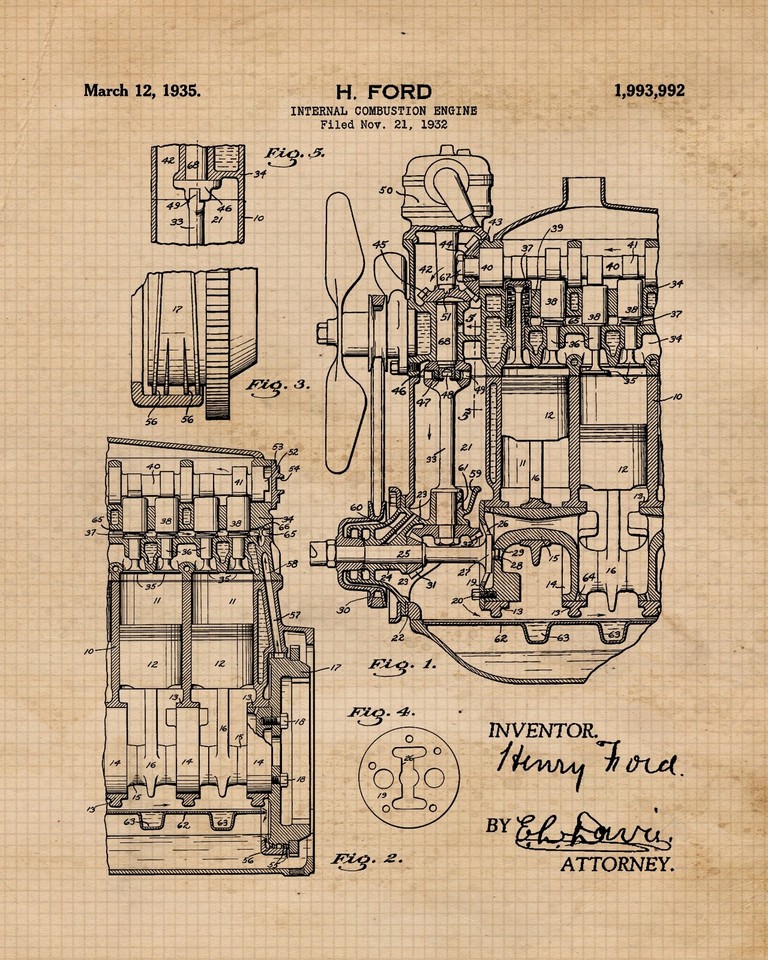 Classic Henry Ford Car Engine Patent Prints, 4 (8x10) Art Decor Home ...
