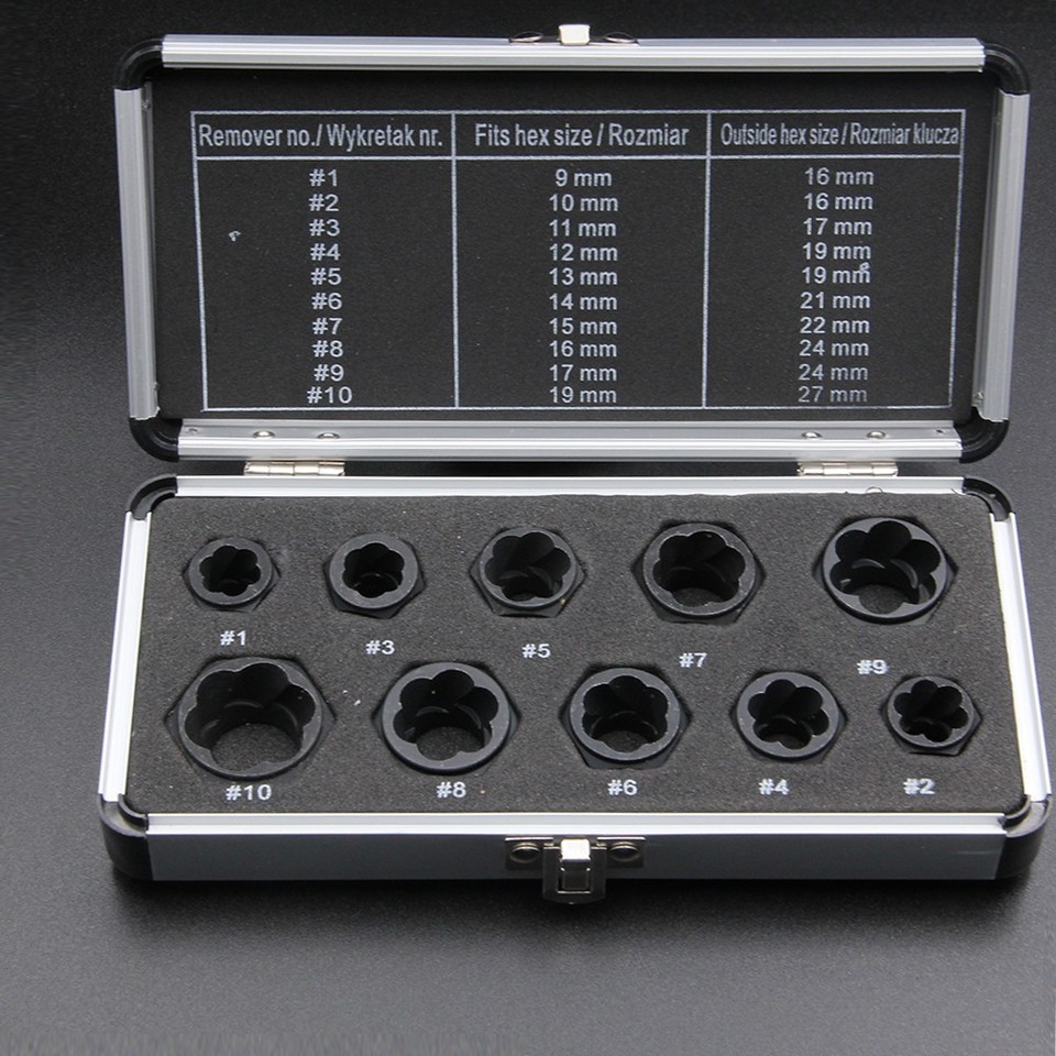 10pcs Broken Nut & Bolt Extractor Socket Set Hex Nut Removal Tool 2L2T ...