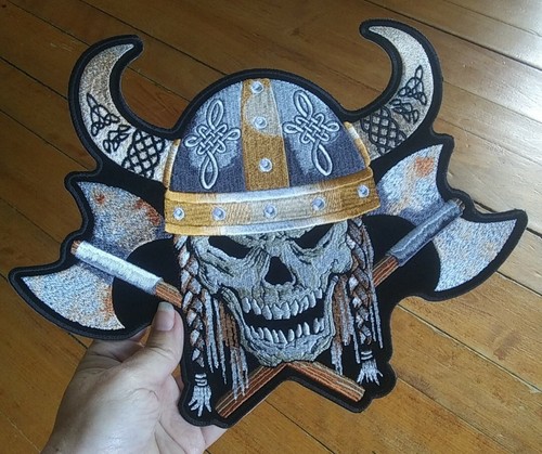 Large Embroidered Back Patch ~ Viking Death Skull Cross Axes Jacket ...