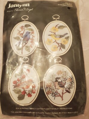 JANLYNN Embroidery Kit Winter Birds Frames #04-617 Set Of 4 New Vintage ...