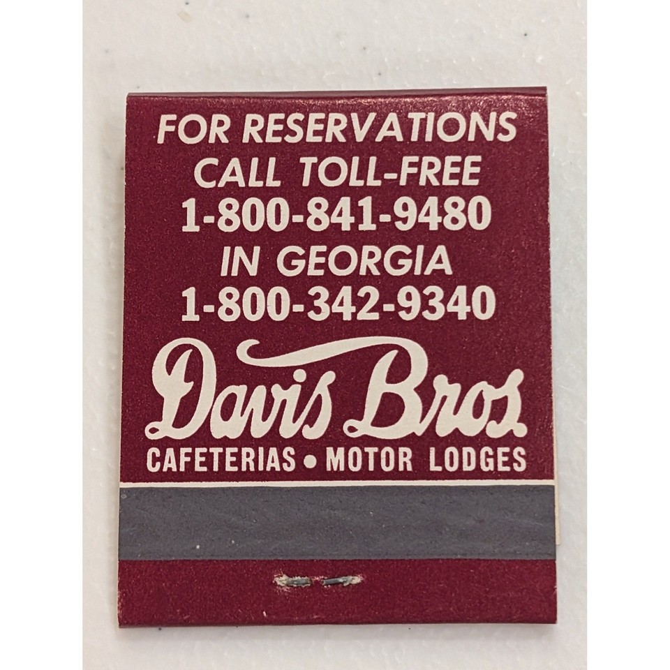 Vintage Davis Bros Cafeterias Motor Lodges Matchbook Diamond Match ...