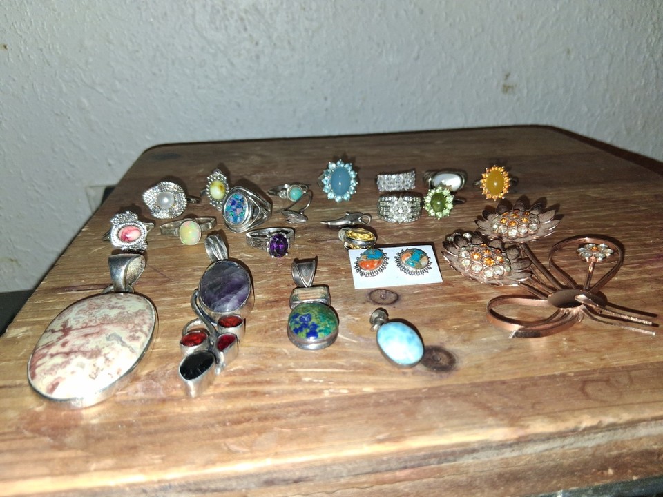 Huge Vintage Sterling Silver Jewelry Lot - Rings Pendants Brooch - Some ...
