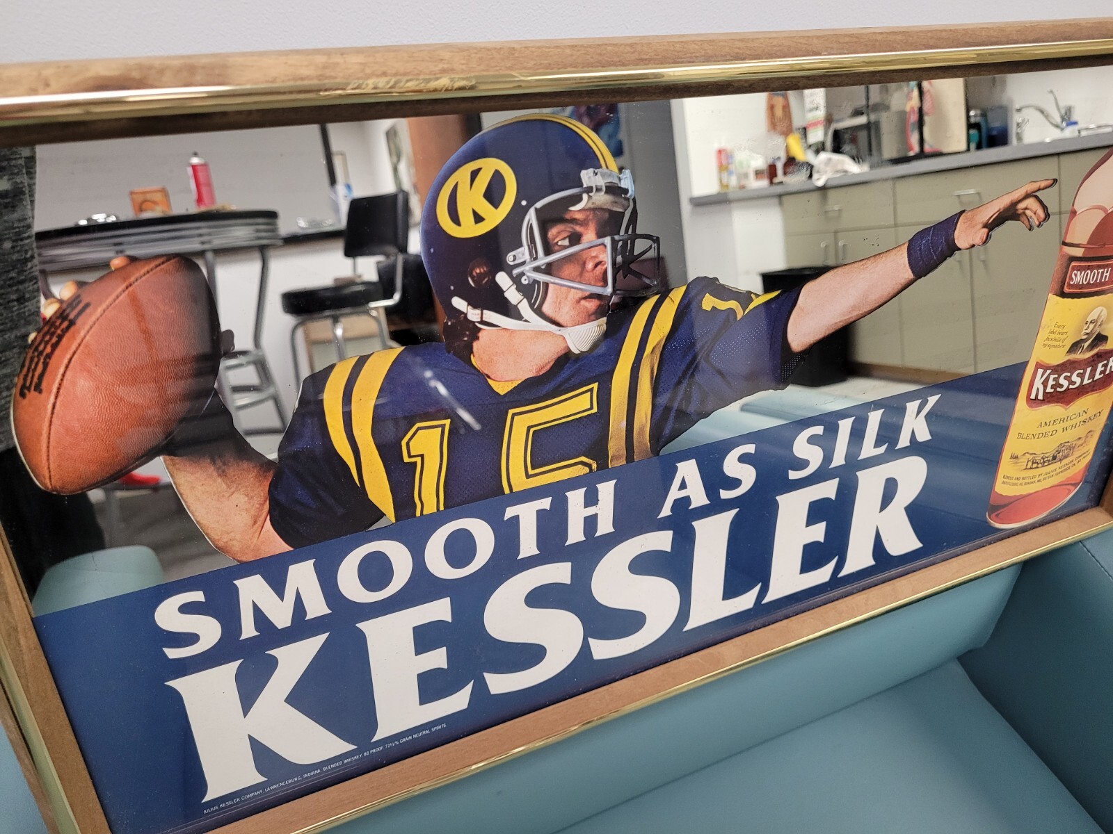 Vintage Smooth As Silk Kessler Whiskey Framed Bar Sign Football Mancave ...