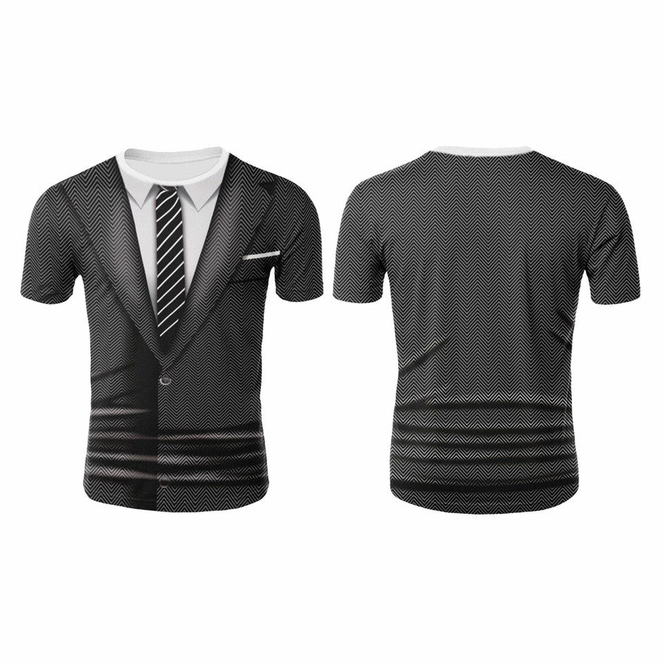 Men's 3D Printed Casual Shirt Tuxedo Tops Funny Fake Suit Vest T-Shirt ...