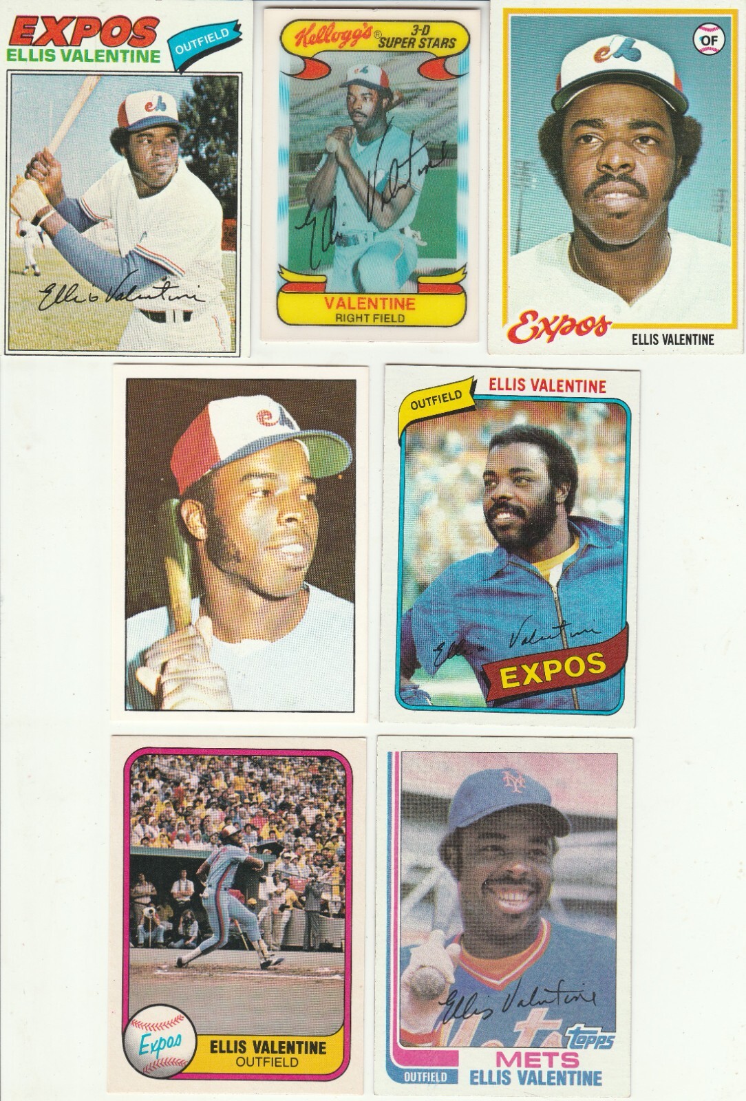 20 ELLIS VALENTINE different cards lot vintage 1977 - 1984 Expos Mets ...