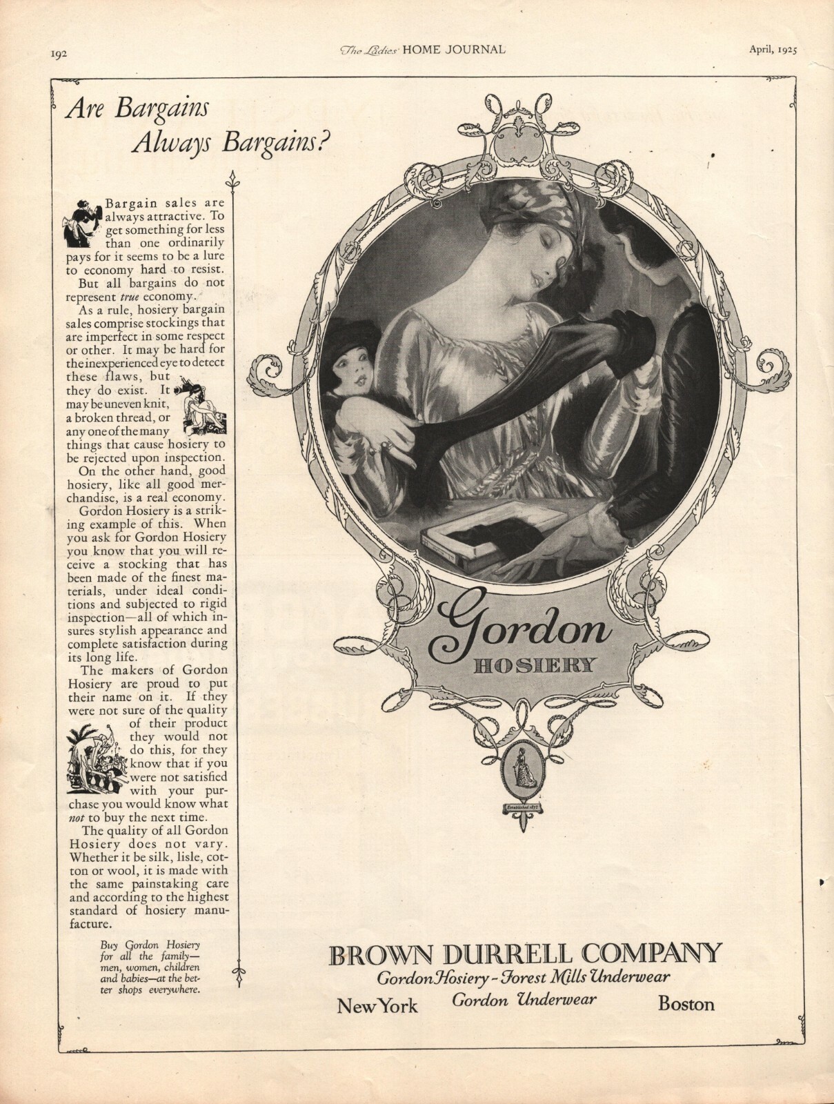 Gordon Hosiery - Brown Durrell Co. - 1925 - Vintage Magazine ...