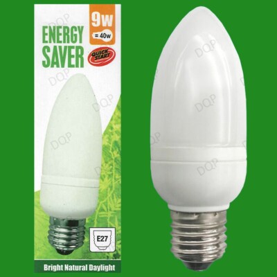 2x 9W(=40W) Low Energy CFL E27 Candle 5600K Daylight White, ES, Light ...