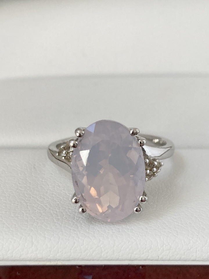 TGGC Sterling Silver Ring Size N Set With Translucent Pale Pink ...