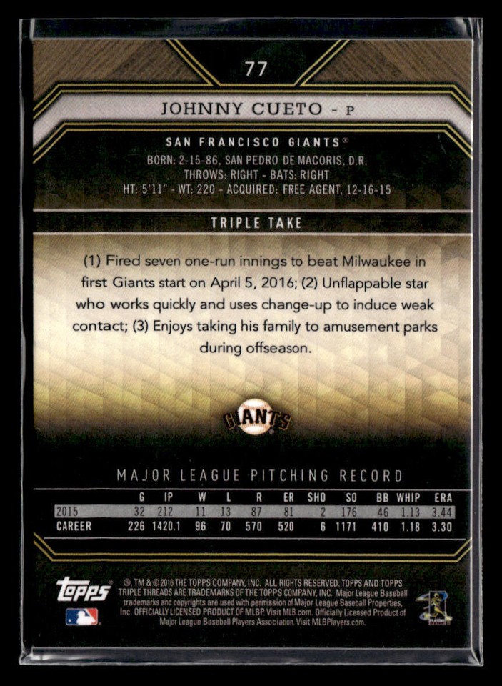 2016 Topps Triple Threads #77 Johnny Cueto Amethyst #/340 card | eBay