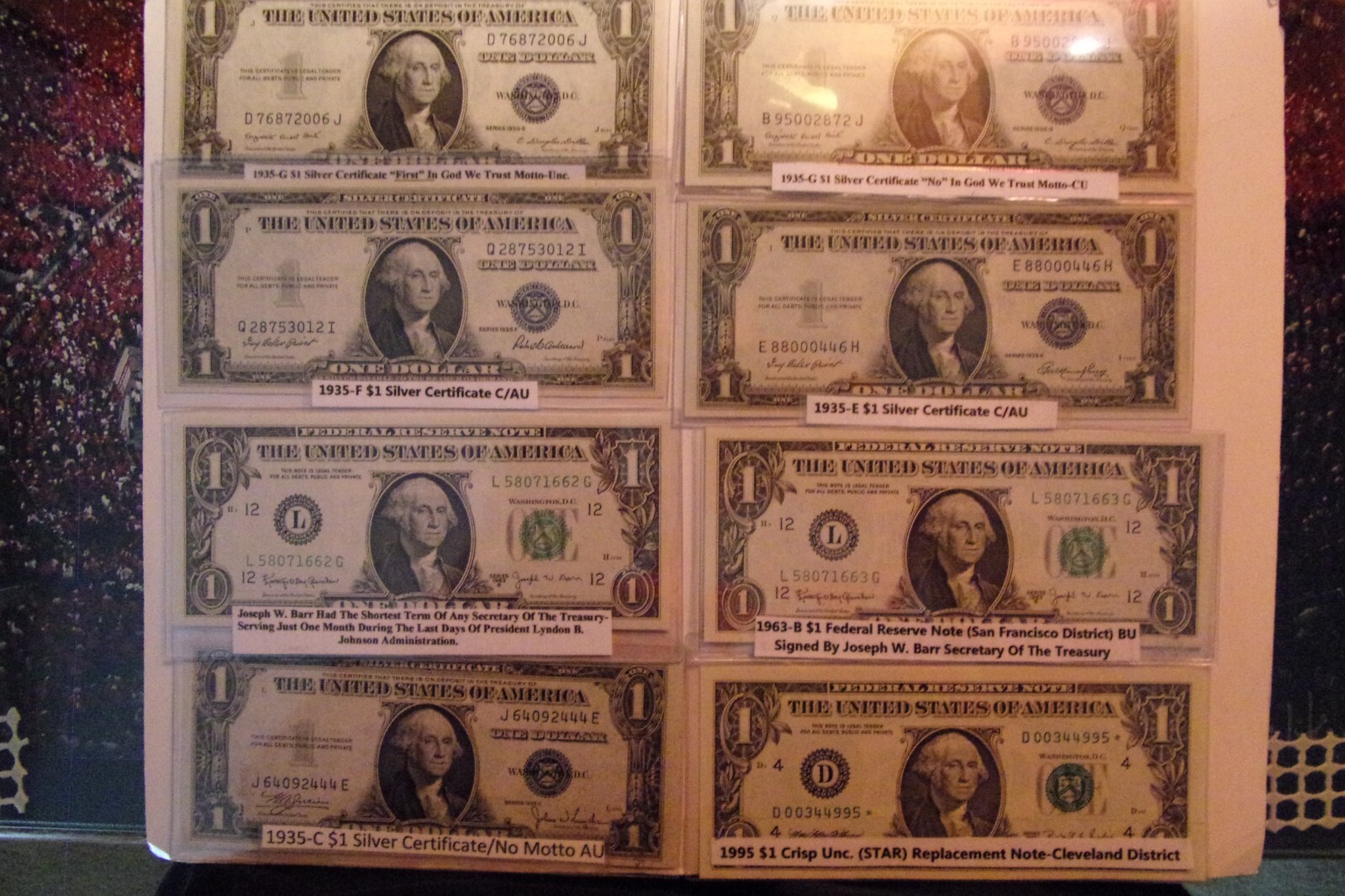 5-$1 1935 Silver Cert, 2 $1 1963 Barr Notes, 1 -$1 1995 Star Note ...