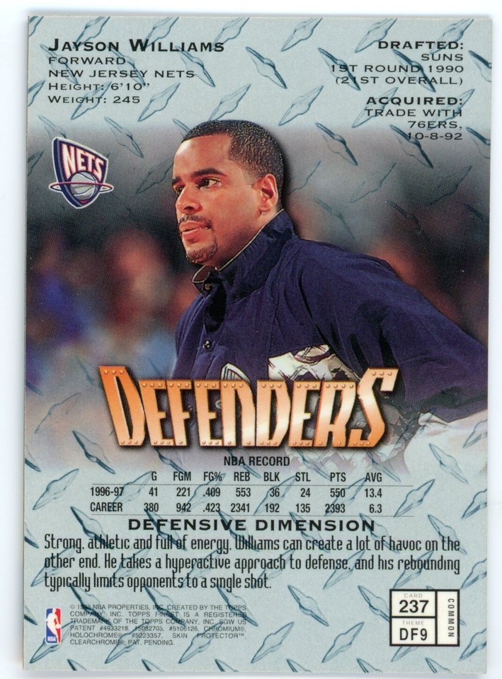 1997-98 Topps Finest Jayson Williams Card #237 | eBay
