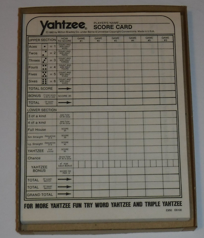 Vintage YAHTZEE Score Pads 80 Score Cards E6100 Open Box Complete | eBay