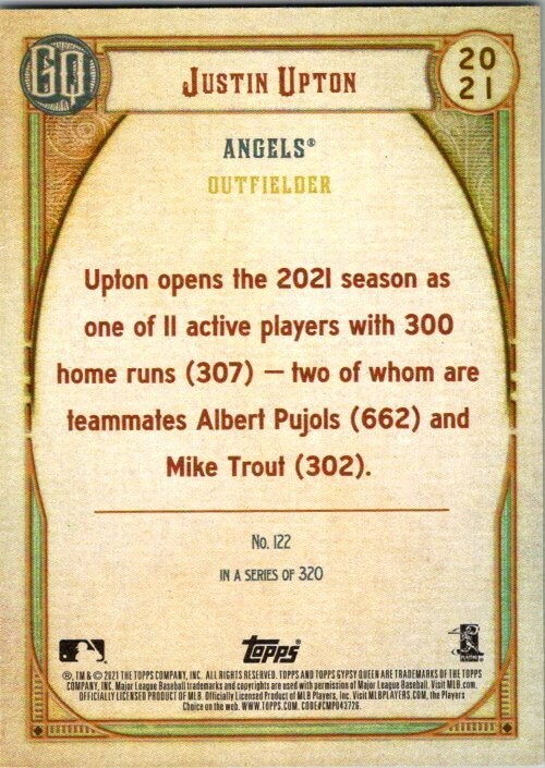 2021 TOPPS GYPSY QUEEN TEAM SCRIPT FONT SWAP #122 JUSTIN UPTON | eBay