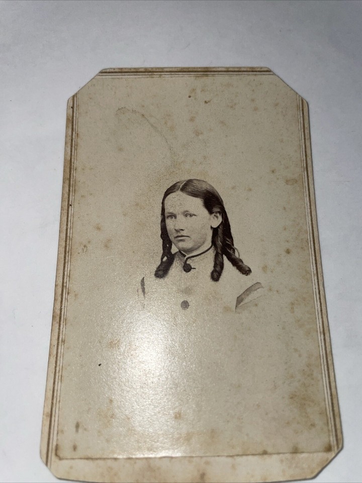 Antique CDV Great Ad 1867 Young Girl With Dark Ringlet Hair Button ...