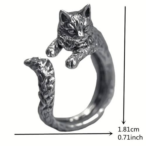 Vintage Silvery Cat Adjustable Ring Alloy Elegant Fashion Unique Gift ...
