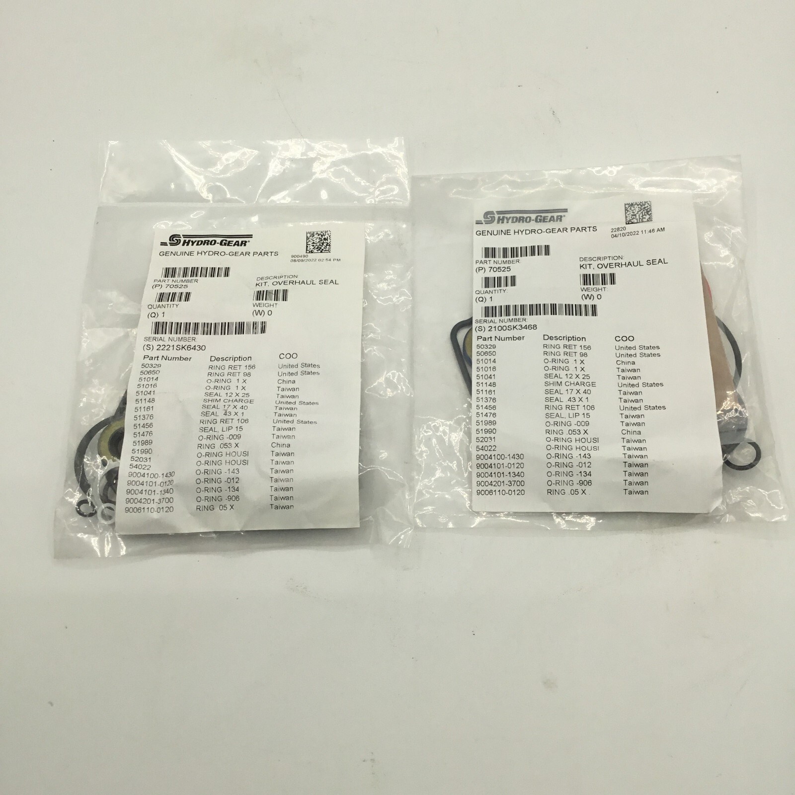 2 New Genuine Hydro-Gear Pump Overhaul Seal Kits 70525 For Scag And ...
