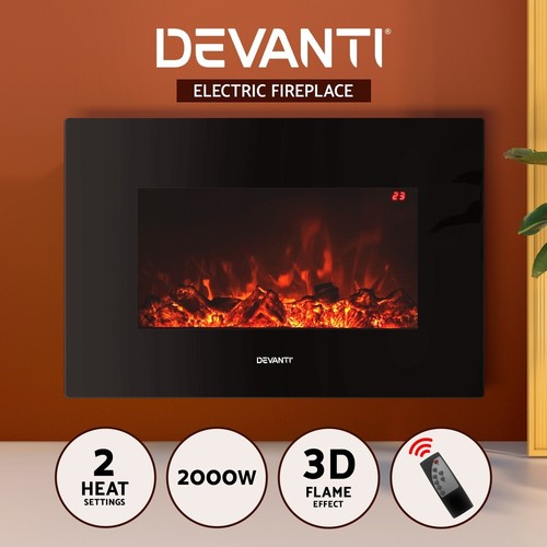 Devanti Electric Fireplace Fire Heater Wall Mounted 3D Flame Indoor ...