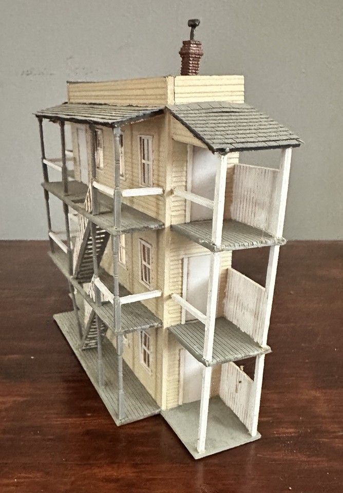 Vtg HO Scale Scratch Built Wooden Apartment House Fine Details ...