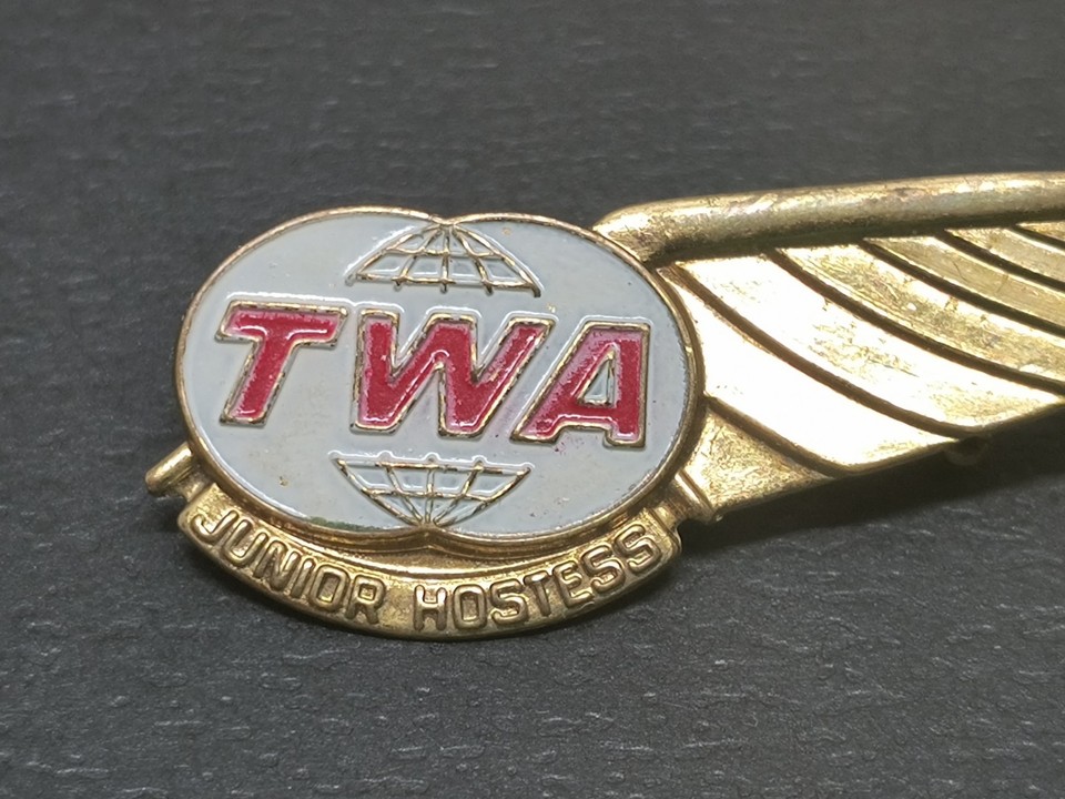 Vintage TWA Junior Hostess Wings Pin Trans World Airlines Red Logo Gold ...
