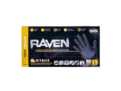 SAS Safety 66518 Raven Disposable Black Nitrile Gloves, Large, 100 ...