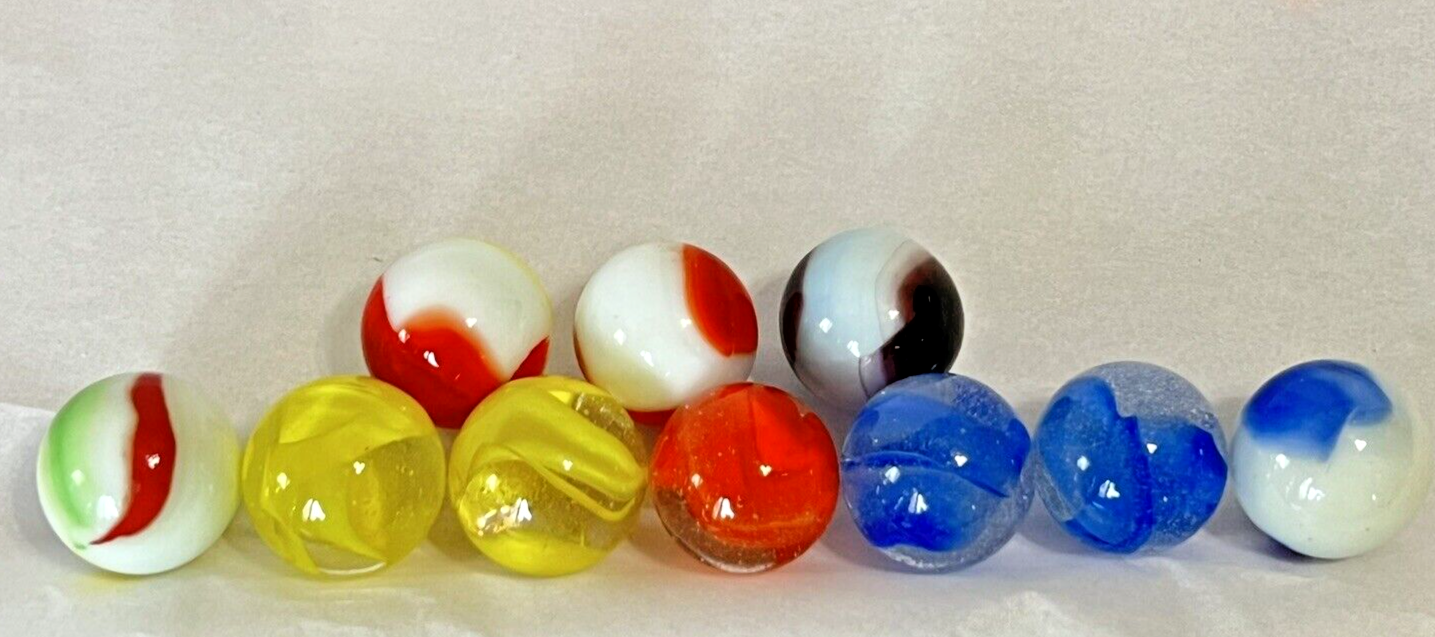 LOT OF 10 VINTAGE MARBLES AKRO AGATES CORKSCREW AND CATS EYE GLASS ALL ...