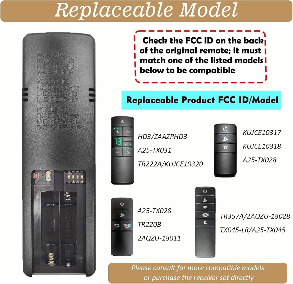 HD3 Ceiling Fan Remote Control Replacement for Hampton Bay Home Black ...