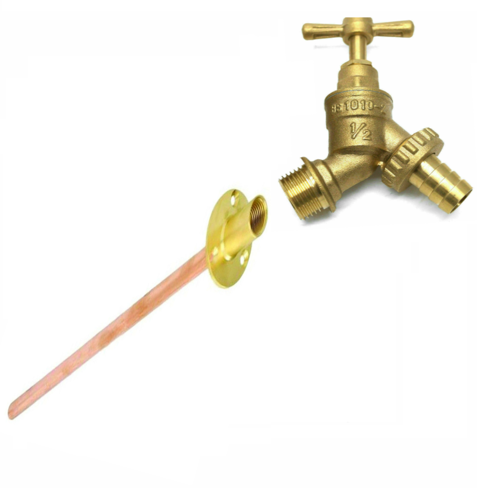 Garden Tap Outside Tap Kit With Brass Wall Plate Elbow or Through plate ...