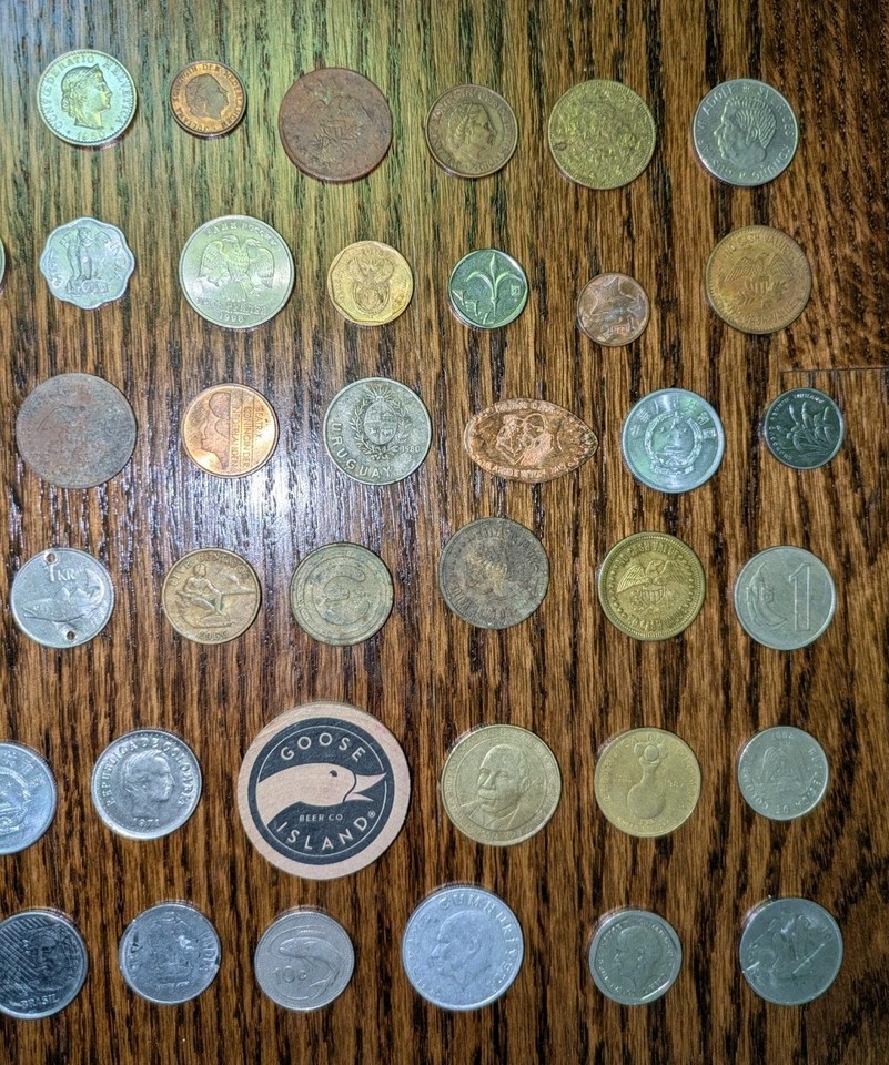 Lot of 60 Coins & Tokens International World Foreign Vintage Old Many ...