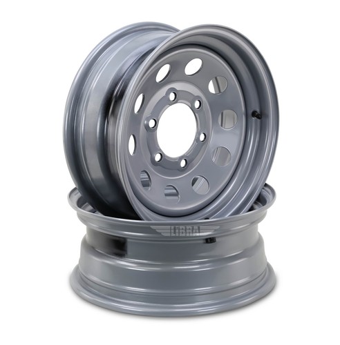 LIBRA 15 x 6 Trailer Wheels 6 Lug on 5.5" Bolt Pattern Silver Mod, Set ...