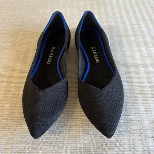 Rothys The Point Black Ballet Flats Womens Sz 8.5 Pointed Toe Knit Slip ...