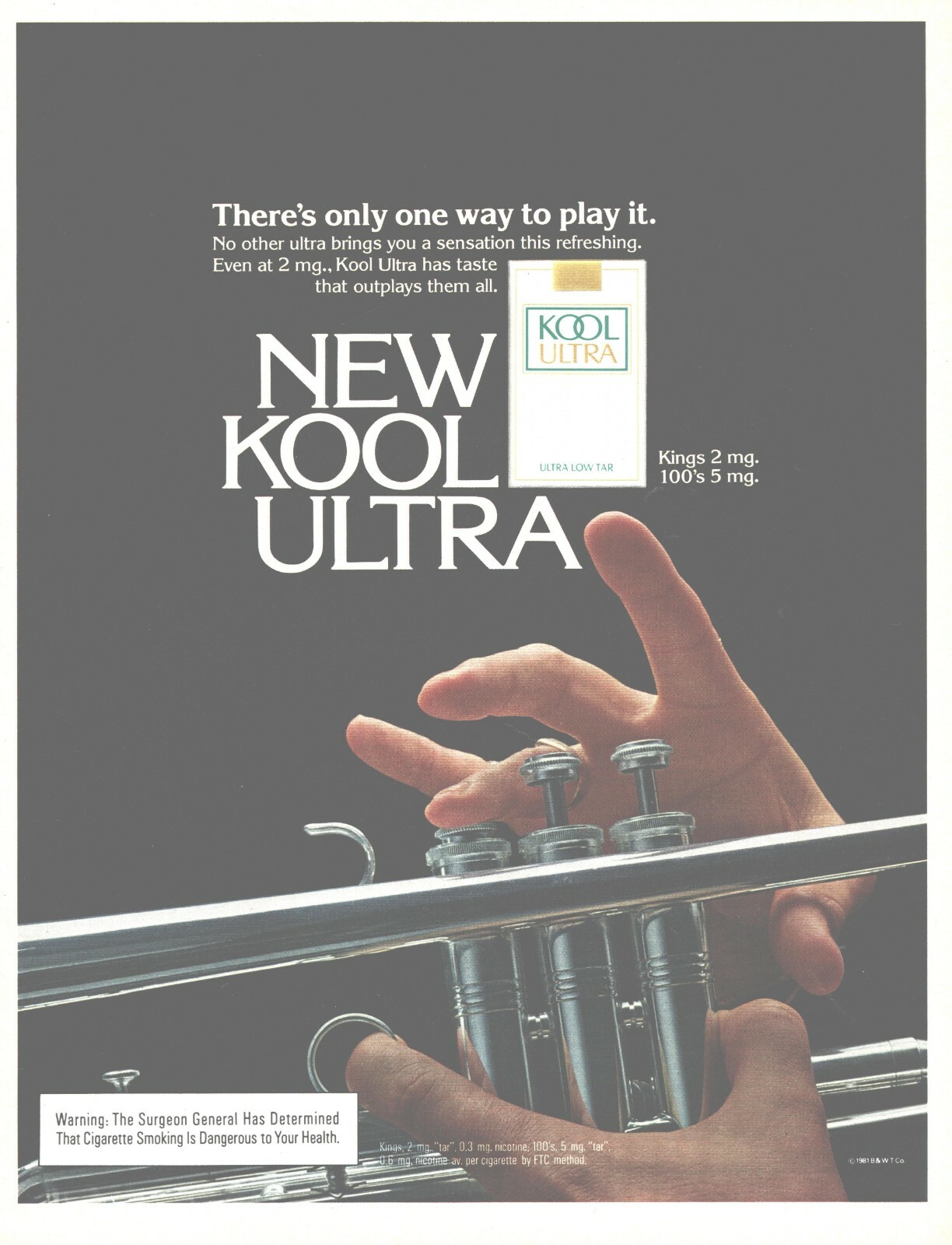 1982 Kool Cigarettes Print Ad New Kool Ultra Trumpet Player Jazz Music ...