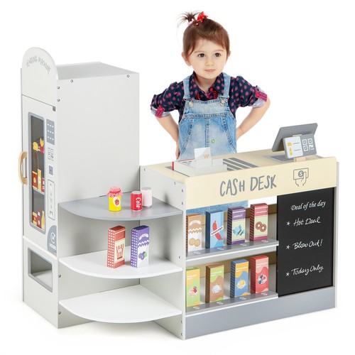 Kids Pretend Play Grocery Store Toy Set Children Wooden Supermarket ...