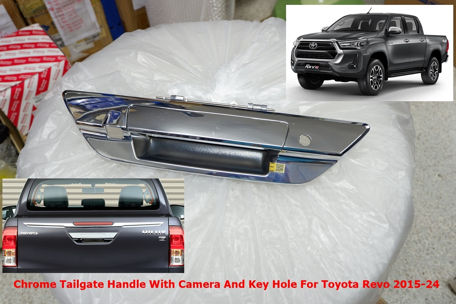 Chrome Tailgate Handle With Camera And Key Hole For Toyota Revo 2015-24 ...